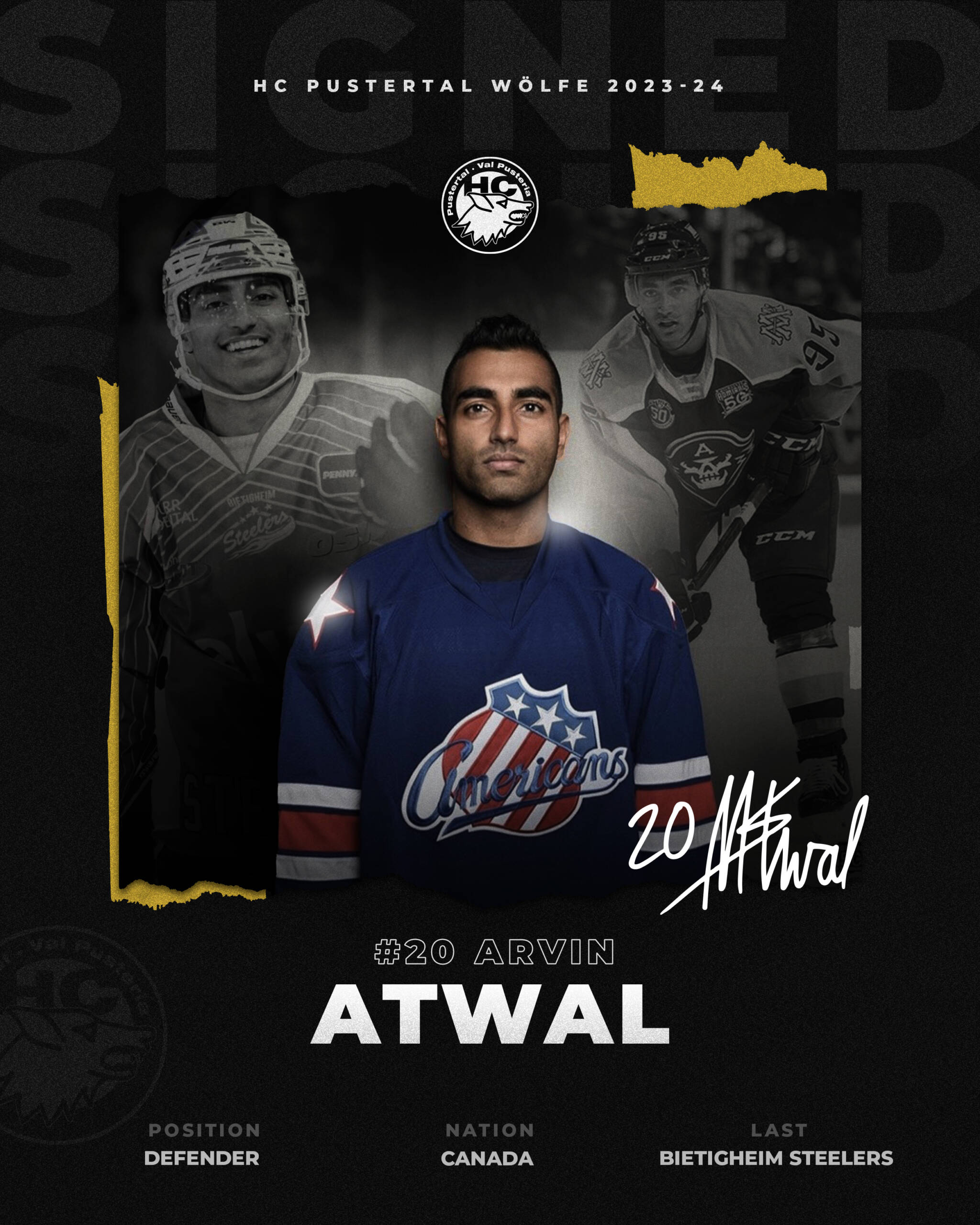 Arvin Atwal wechselt zum HC Pustertal HC Falkensteiner Pustertal